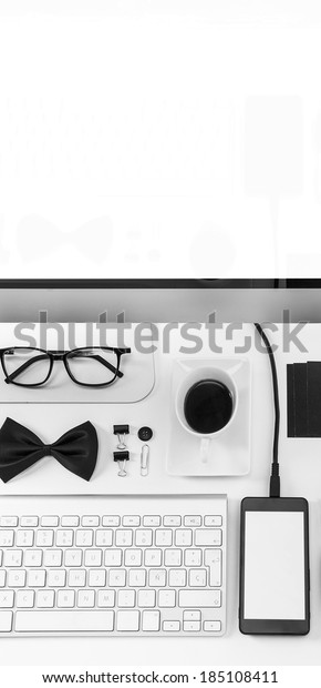 Overhead Essentials Office Objects Black White Stock Photo 185108411 ...