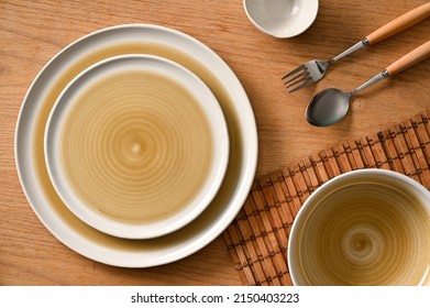 Overhead Various Kitchenware Mockup Silverware Minimal Stock Photo ...
