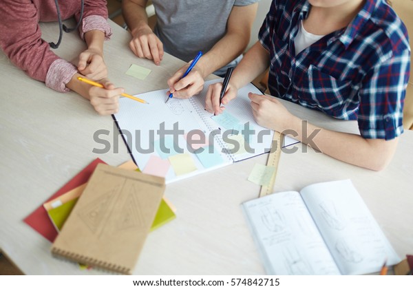 Overview Group Students Working By Desk Stock Photo 574842715 ...
