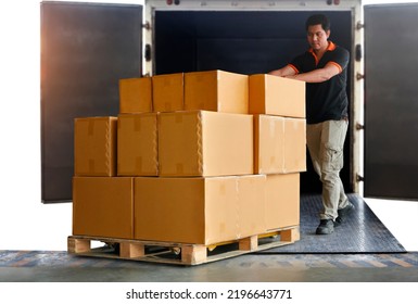 Packaging Boxes On Pallet Unloading Out Stock Photo 2196643771 ...