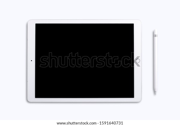 Pad Tablet Computer Pencil Flatlay Isolated Stock Photo 1591640731 ...