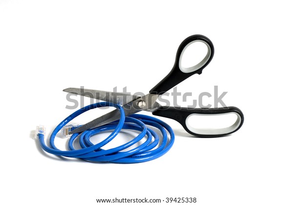 Pair Scissors Cutting Ethernet Cable Illustrate Stock Photo 39425338 ...