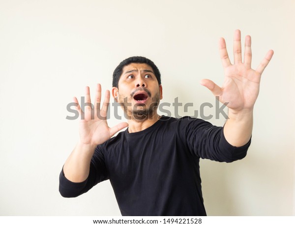 Panic Concept Young Man Afraid Terrified Stock Photo 1494221528 ...