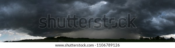 Panoramic View Terrifying Dark Thunderstorm Approaching Stock Photo ...