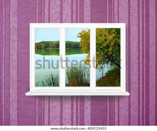 Panoramic Window View Beautiful Forest Lake Stock Photo (Edit Now ...