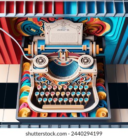 Papercraft Vector-style Image Opened Typewriter Shape AI-generated ...