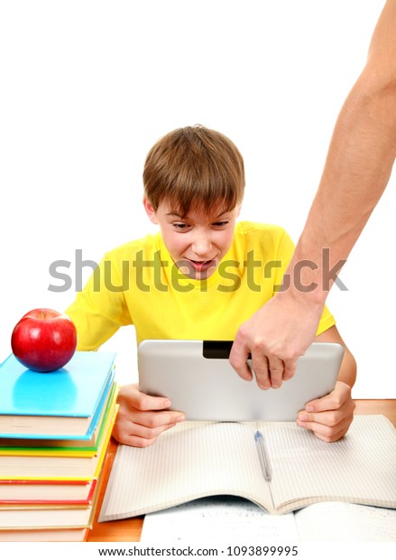 Parent Dragging Tablet Computer Son On Stock Photo 1093899995 ...