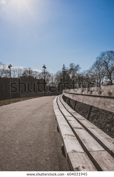 Park Bench Spring Perspective View Sun Stock Photo 604031945 | Shutterstock