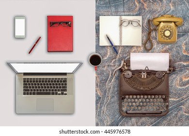 Past Present Future Technology Devices Typewriter 스톡 사진 446104663 ...