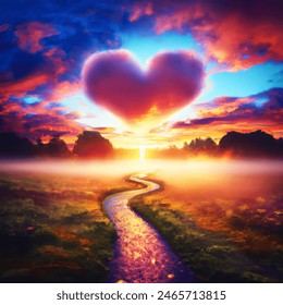 Path Heart Shaped Cloud Sun Rise AI-generated image 2465713805 ...