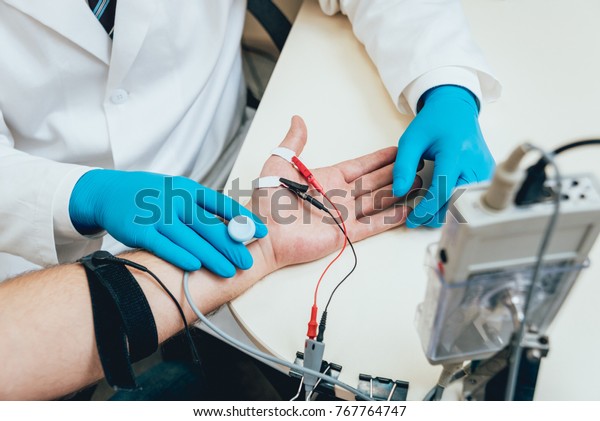 Patient Nerves Testing Using Electromyography Medical Stock Photo ...