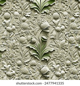 Patterned Wallpaper Flock Embossed Pattern Flowers AI-generated image ...