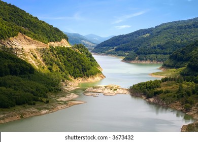 Peaceful River Between Two Mountains Stock Photo (Edit Now) 3673432