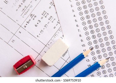 Pencil Sharpener Eraser On Answer Sheets Stock Photo 1069753910 ...
