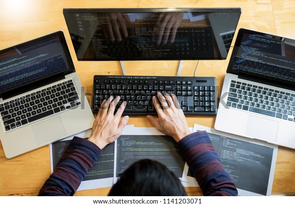 Pensive Programmer Working On On Desktop Stock Photo 1141203071 ... Pensive Programmer Working On On Desktop Stock Photo 1141203071 ...