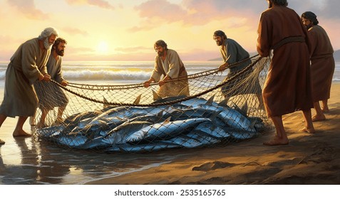 Peter Disciples Dragging Net Full Fish AI-generated image 2535165897 ...