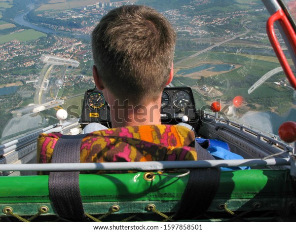 Pilot Controls Glider Flight View Cockpit Stock Photo 1597858501 ...