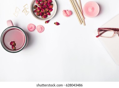 Pink Colored Objects On White Background Stock Photo 628043486 ...