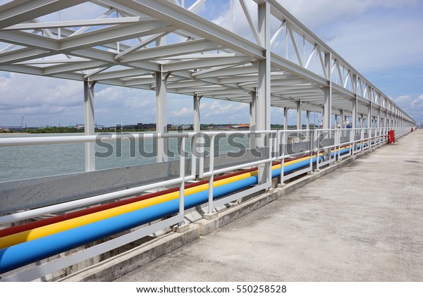 Piping Structure Transporting Liquid Material Jetty Stock Photo ...