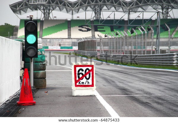 Pit Stop Exit Speed Limit Signboard Stock Photo (Edit Now) 64875433