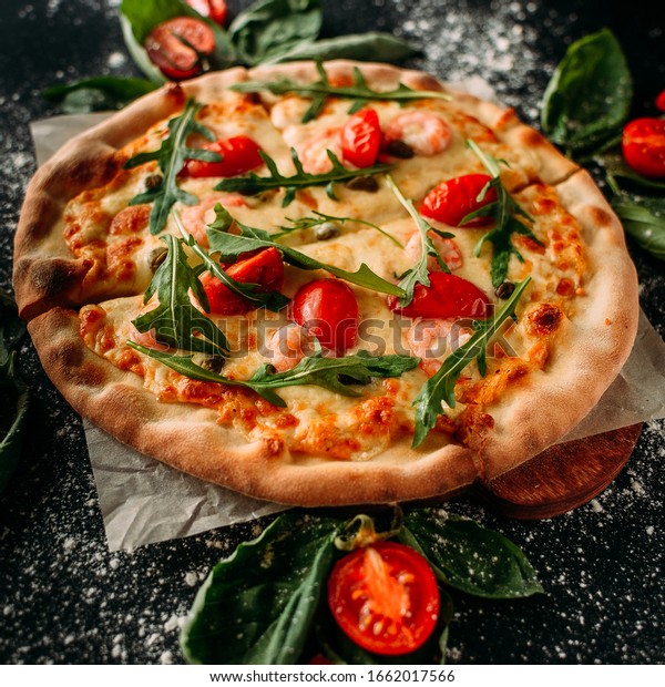 Pizza On Dark Background Stock Photo 1662017566 | Shutterstock