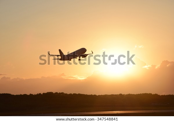 Plane Taking Off Sunset Background Stock Photo 347548841 | Shutterstock
