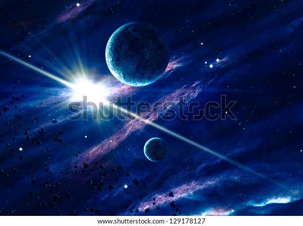 Planetas con la estrella brillante en el espacio. Elementos de esta ...