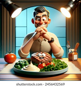 Sad Man Gorging On Food Exaggerated AI-generated image 2520052057 ...