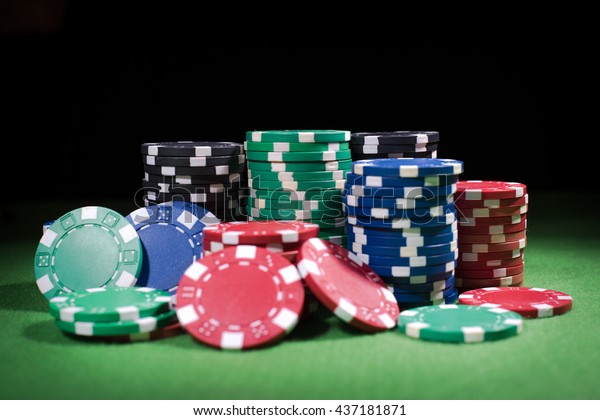 Poker Chips Stack On Green Table Stock Photo (Edit Now) 437181871