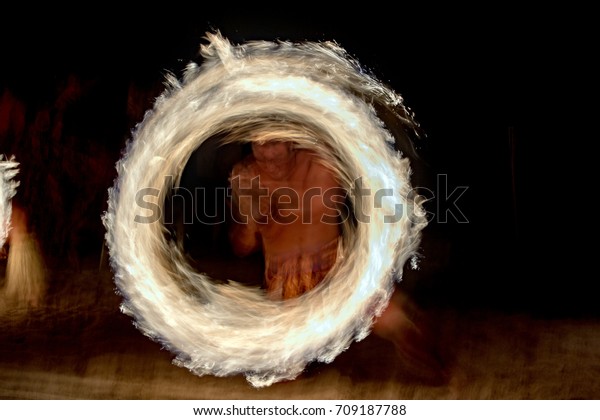 Polynesian Dancer Using Flame Pole On Stock Photo 709187788 | Shutterstock