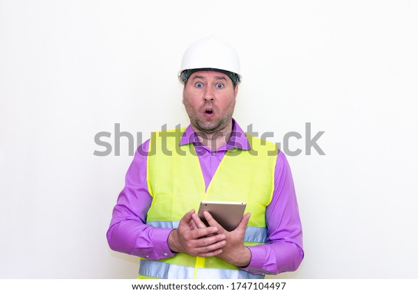 Portrait Curious Perplexed Construction Builder Using Stock Photo ...