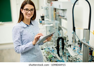 Portrait Female Electronic Engineer Using Digital Stock Photo ...