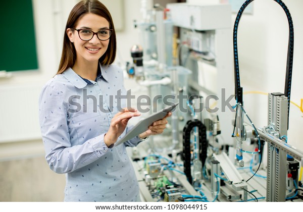 Portrait Female Electronic Engineer Using Digital Stock Photo ...