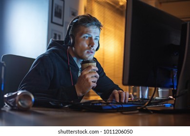 Portrait Focused Beard Programmer Typing Digital Stock Photo 1011206050 ...