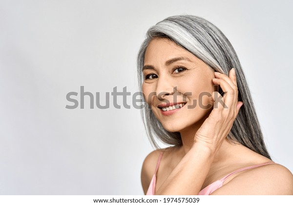 Portrait Of Gorgeous Happy Middle Aged Mature Asian Woman Senior Older