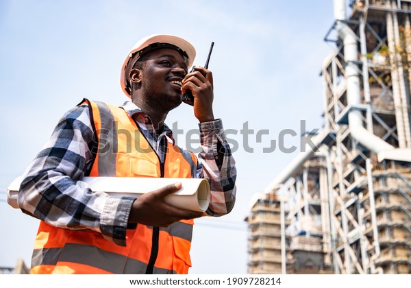 Portrait Handsome Engineering Man Using Walkie Stock Photo 1909728214 ...