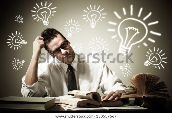 Portrait Handsome Man Thinking Solution Conceptual Stock Photo ...