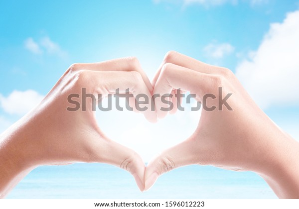Portrait Human Hands Making Shape Heart Stock Photo 1596012223 ...