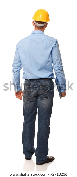 Portrait Standing Engineer Back View Isolated Stock Photo (Edit Now ...