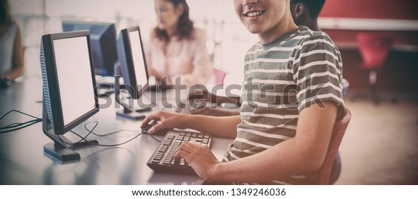 Portrait Student Using Computer Classroom School Stock Photo 1349246036 ...