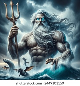 Angry Poseidon Standing Surface Sea Hold AI-generated image 2576512131 ...