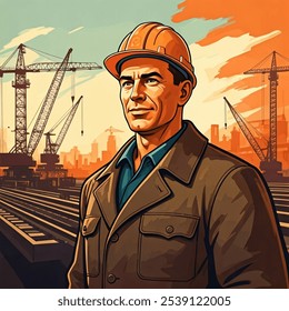 Poster Soviet Builder Wearing White Helmet AI-generated image ...