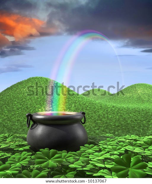 Pot End Rainbow Shown Surounded By Stock Photo 10137067 | Shutterstock