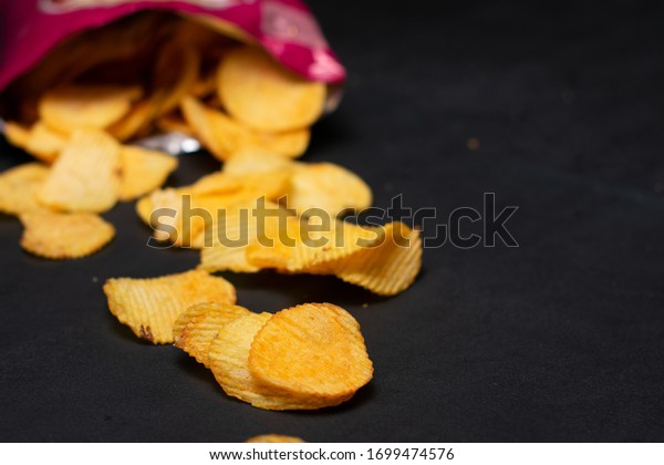 Potato Crisp Packet Opened Crisps Spilling Stock Photo 1699474576 ...