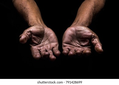 Poor Man Hands Begging Outstretched Hands Foto Stok 363333206 ...