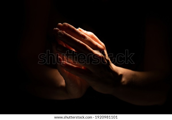 Praying Hands On Black Background Light Stock Photo 1920981101 ...