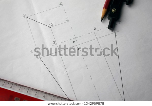 Preparation Drafting Documents Drawings Tools Diagrams Stock Photo ...