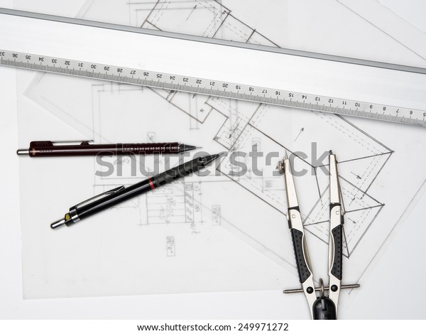 Preparation Drafting Papers Tools Schemes On Stock Photo (Edit Now ...