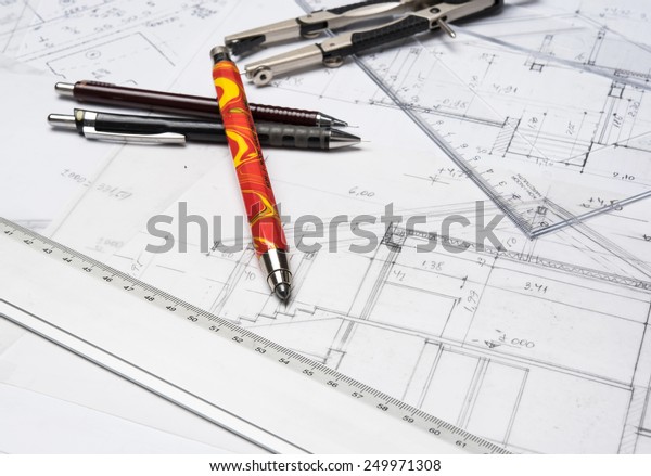 Preparation Drafting Papers Tools Schemes On Stock Photo (Edit Now ...