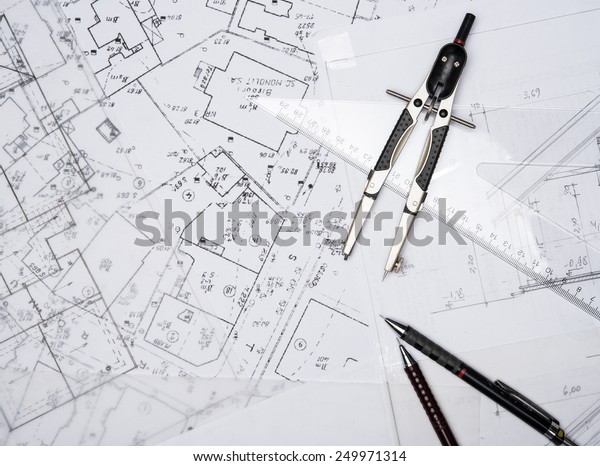 Preparation Drafting Papers Tools Schemes On Stock Photo (Edit Now ...
